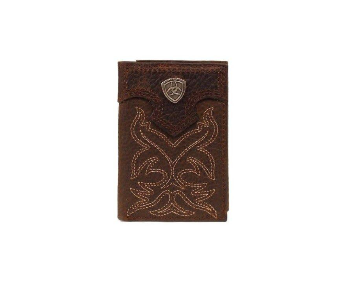 ARIAT A3511002 LEATHER EMBROIDERY TRIFOLD WALLET, BROWN